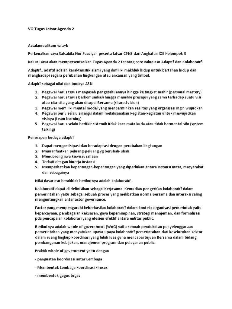 VO Tugas Latsar Agenda 2 | PDF