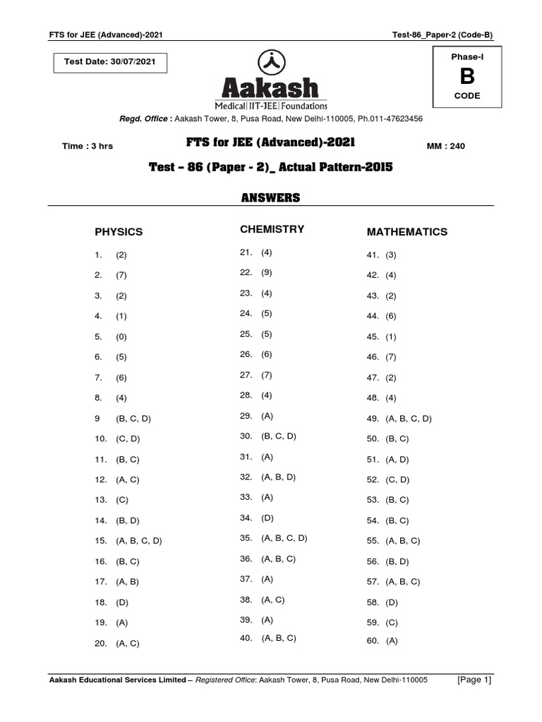 SS - FTS - 86 (Online) P2 - (Adv) B - 2021-07-30 - 2020 - A | Download Free PDF | Mechanics ...