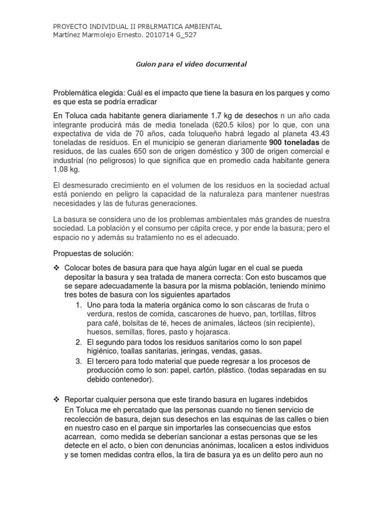 Guion para El Video Documental | PDF | Residuos