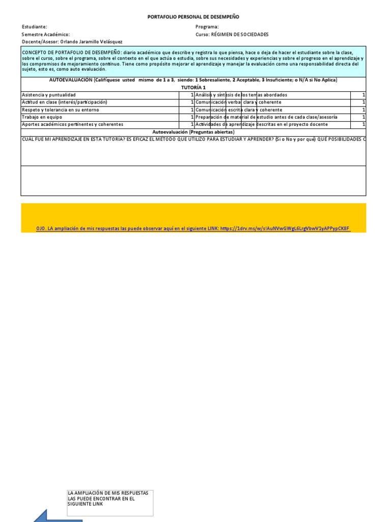 Portafolio de Desempeño - PLANTILLA | PDF | Evaluación | Aprendizaje