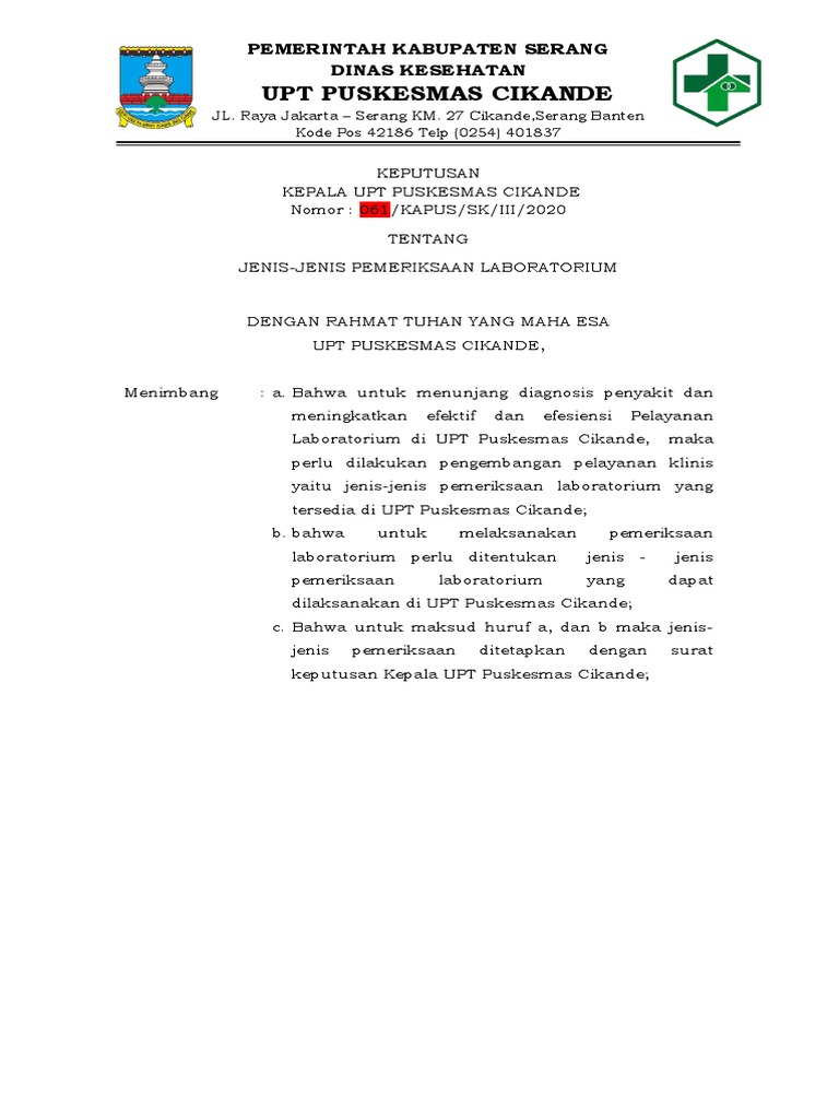 SK Jenis-Jenis Pemeriksaan Laboratorium (Ok) | PDF