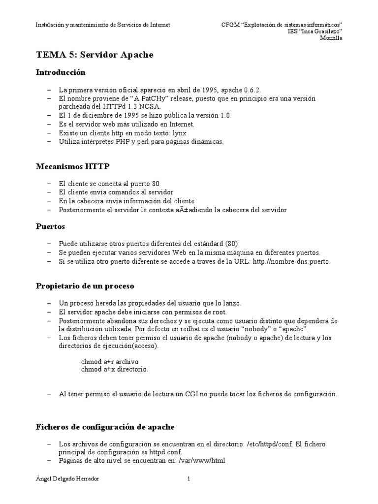 Tema 5 | Descargar gratis PDF | Servidor HTTP Apache | Redes