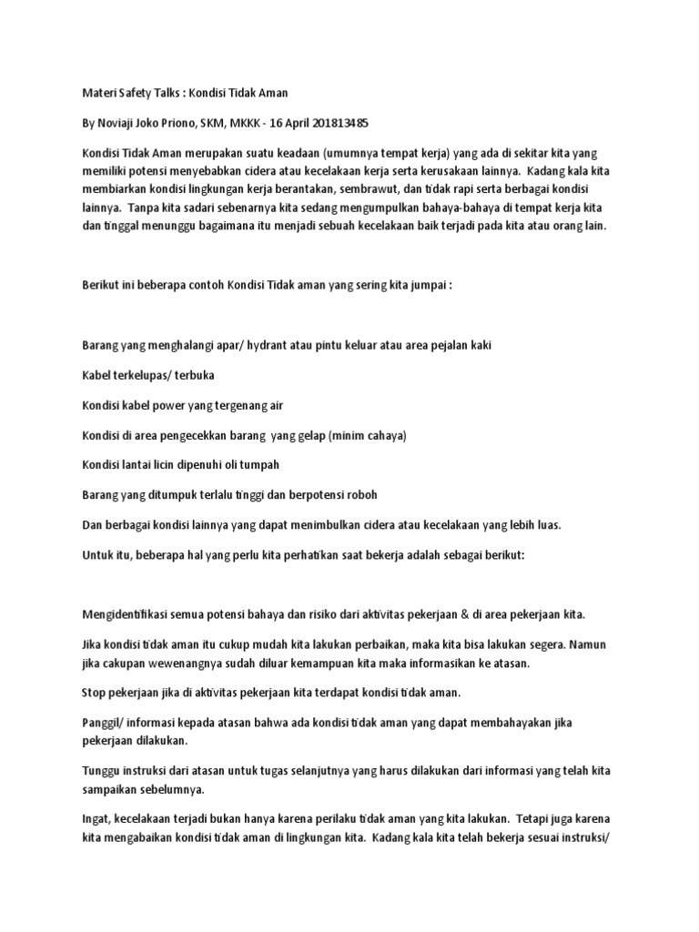 Materi Safety Talk Terbaru | PDF