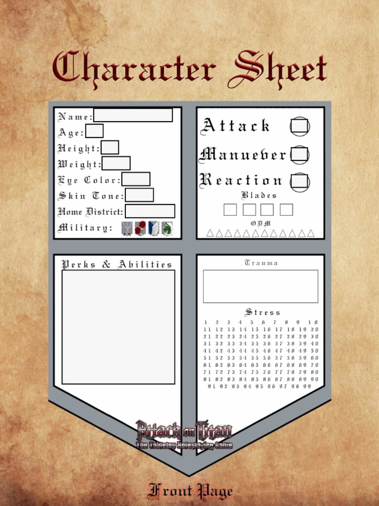 Fillable AoT Character Sheet | PDF