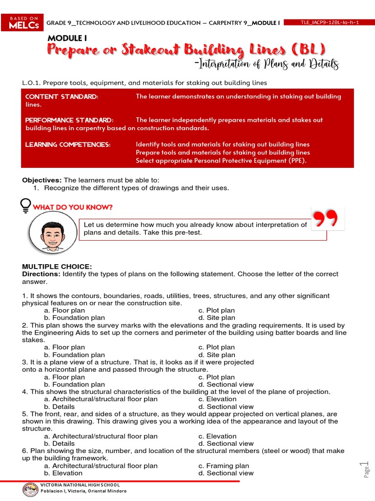 LESSON 1 - Interpretation of Plan and Details With Worksheets ...
