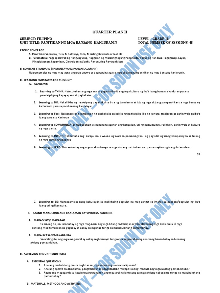 2 Unit Plan Ikalawang Markahan | PDF