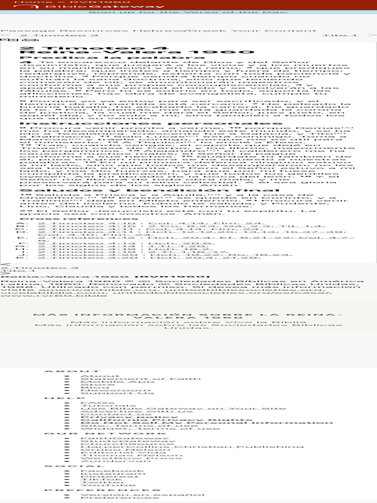 2 Timoteo 4 RVR1960 - Predica La Palabra - Te Encarezco - Bible Gateway | PDF | Textos ...