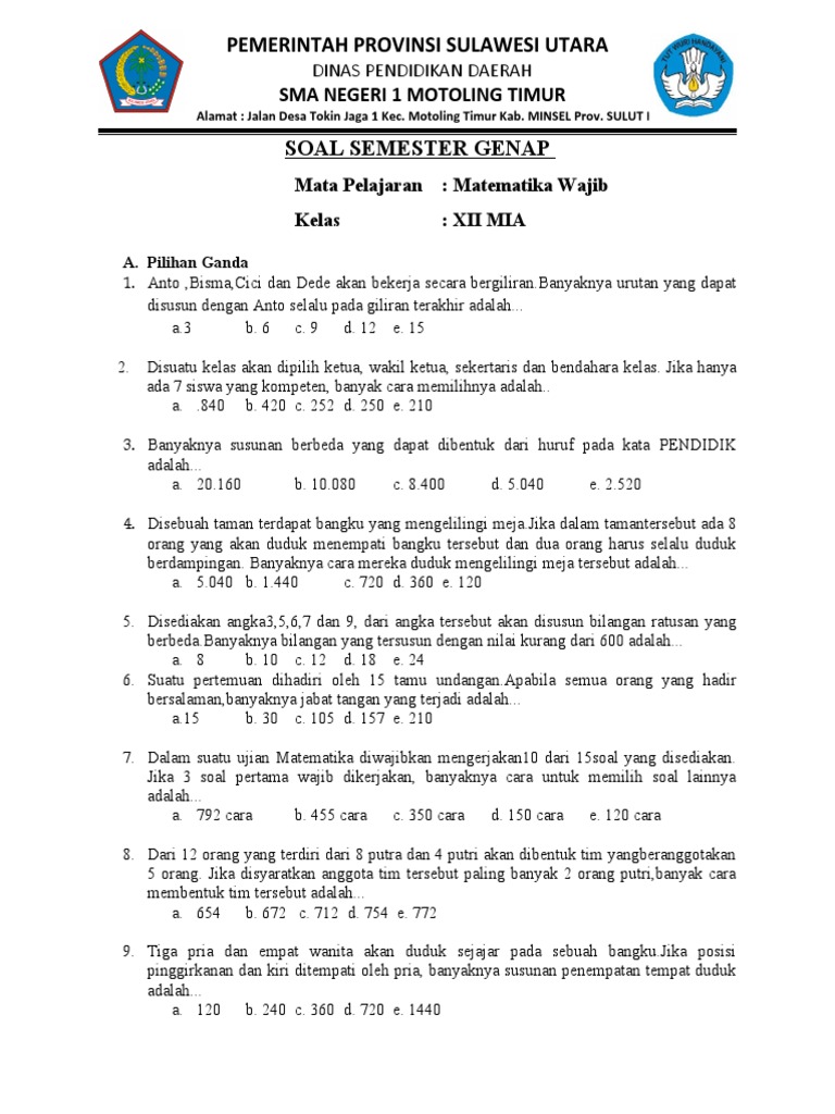 Soal Semester Kelas XII Wajib Genap | PDF