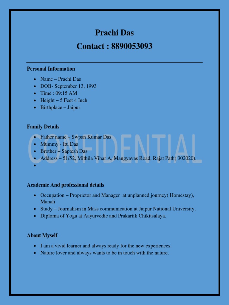 Prachi Das - Biodata | PDF