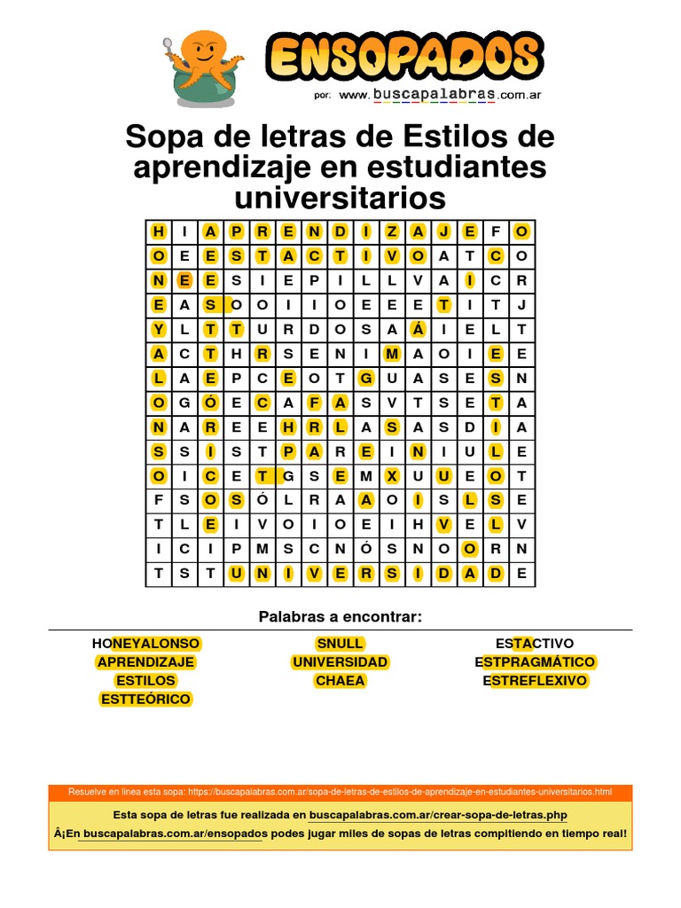 Sopa de Letras de Estilos de Aprendizaje en Estudiantes Asdasdas | PDF