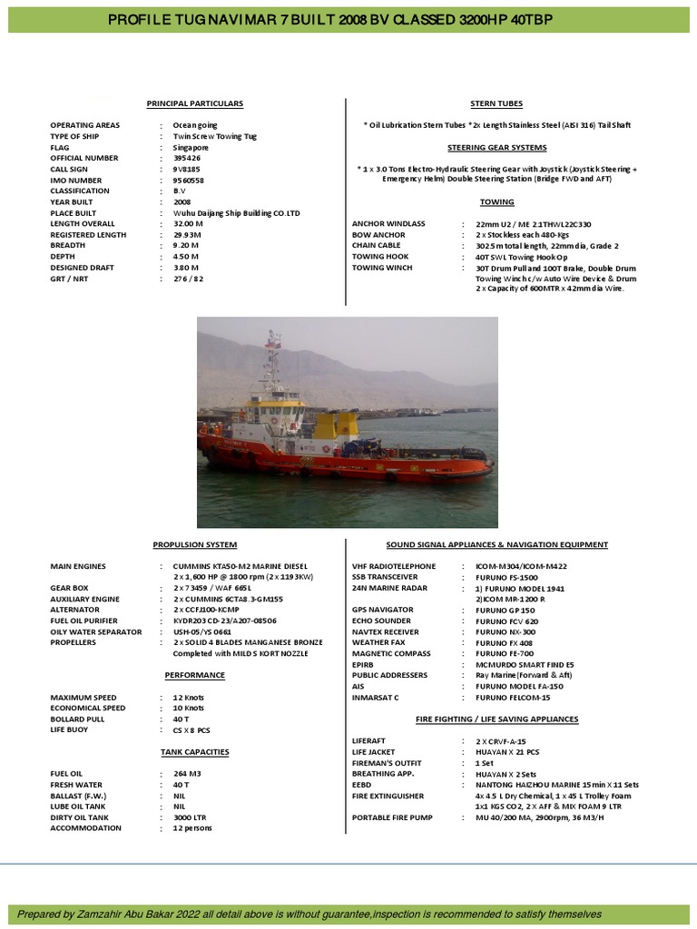 Profile Set Tug 3200HP and 345FT Barge | PDF | Tugboat | Anchor