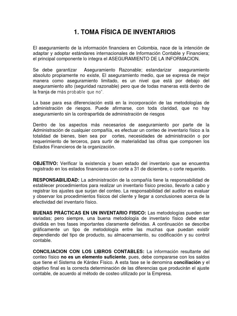 Inventarios Administracion Conteo Fisico | PDF | Contralor | Contabilidad