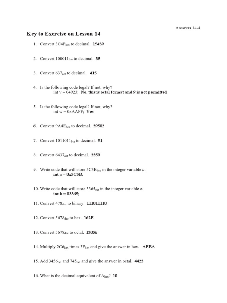 Lesson 14 Exercises Answer Key | PDF