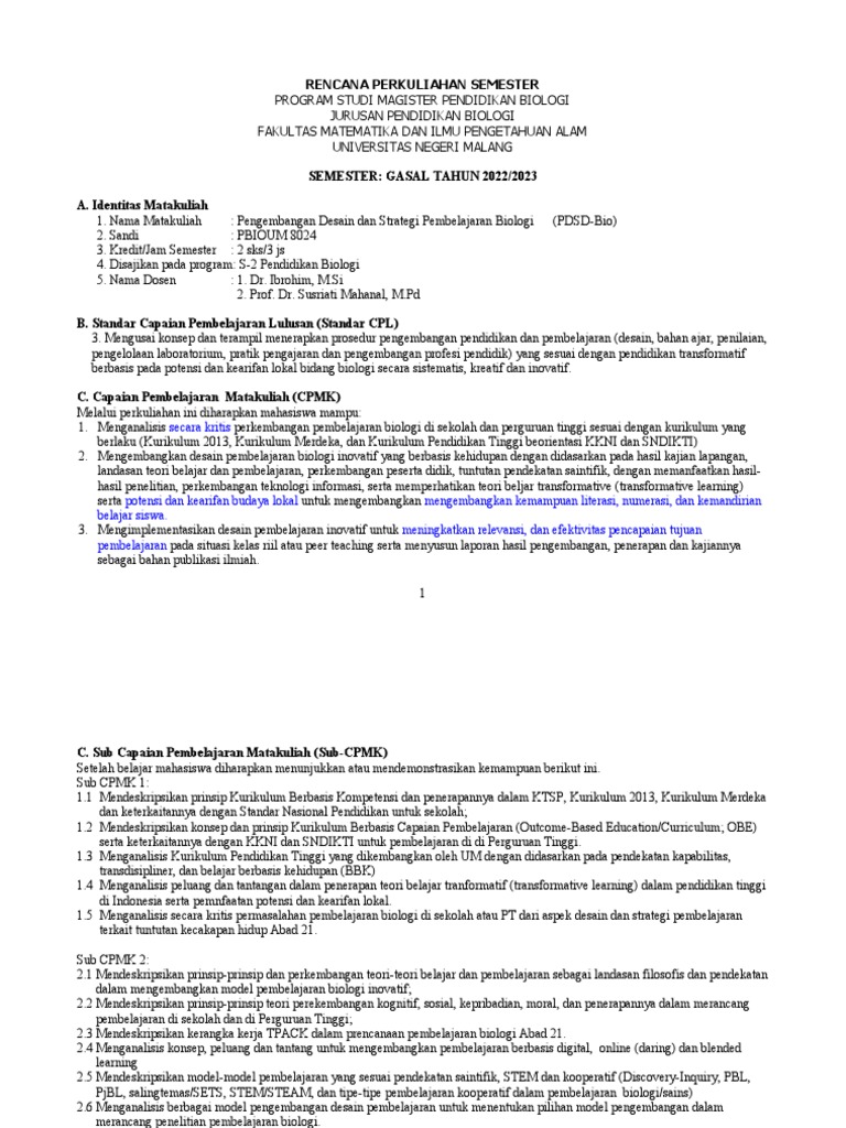 RPS-PDSP-Bio-Rev 2022-Desain POPBL | PDF