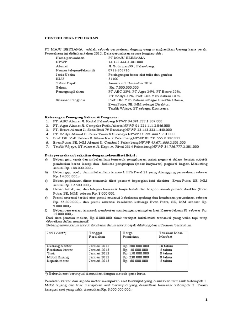 Contoh Soal PPH Badan | PDF