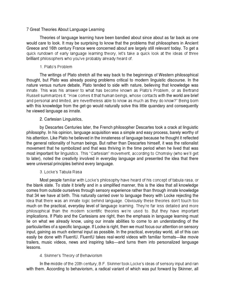 7 Great Theories About Language Learning | PDF | Idealism | Reality