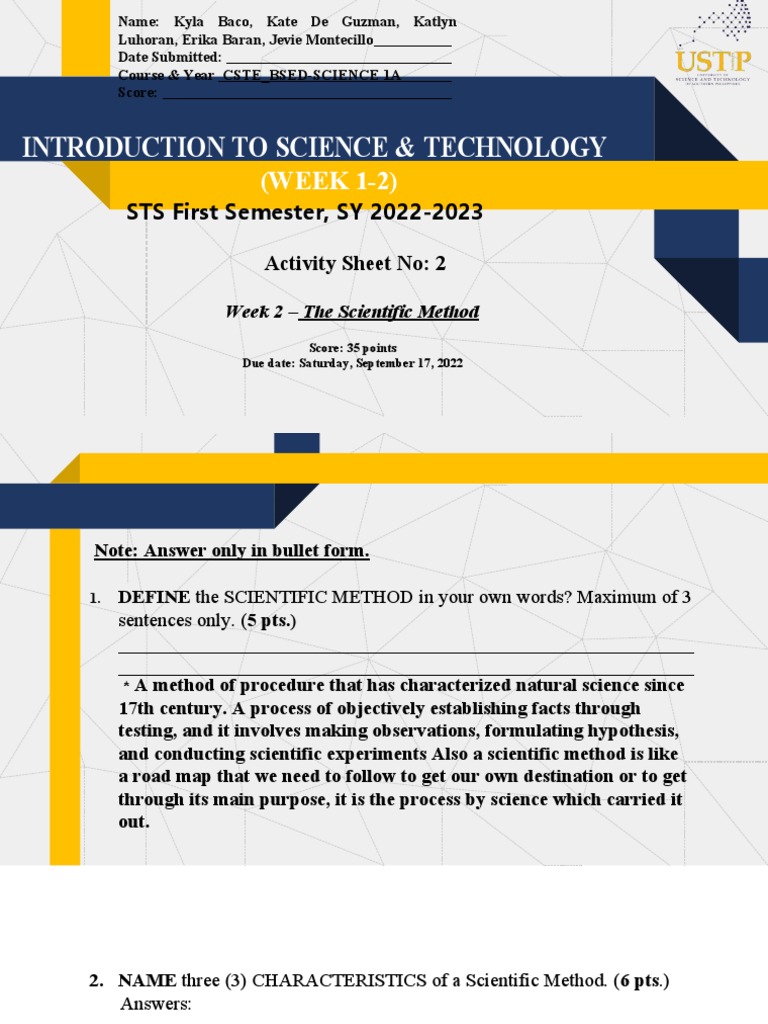 WEEK 1-2 - GROUP ACTIVITY-2-The Scientific Method GROUP 4 - 8B804 | PDF ...