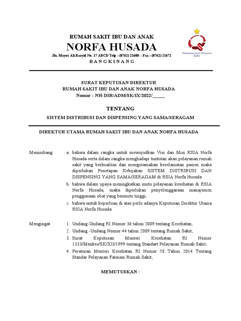 Kebijakan Distribusi Obat RSIA Norfa Husada | PDF