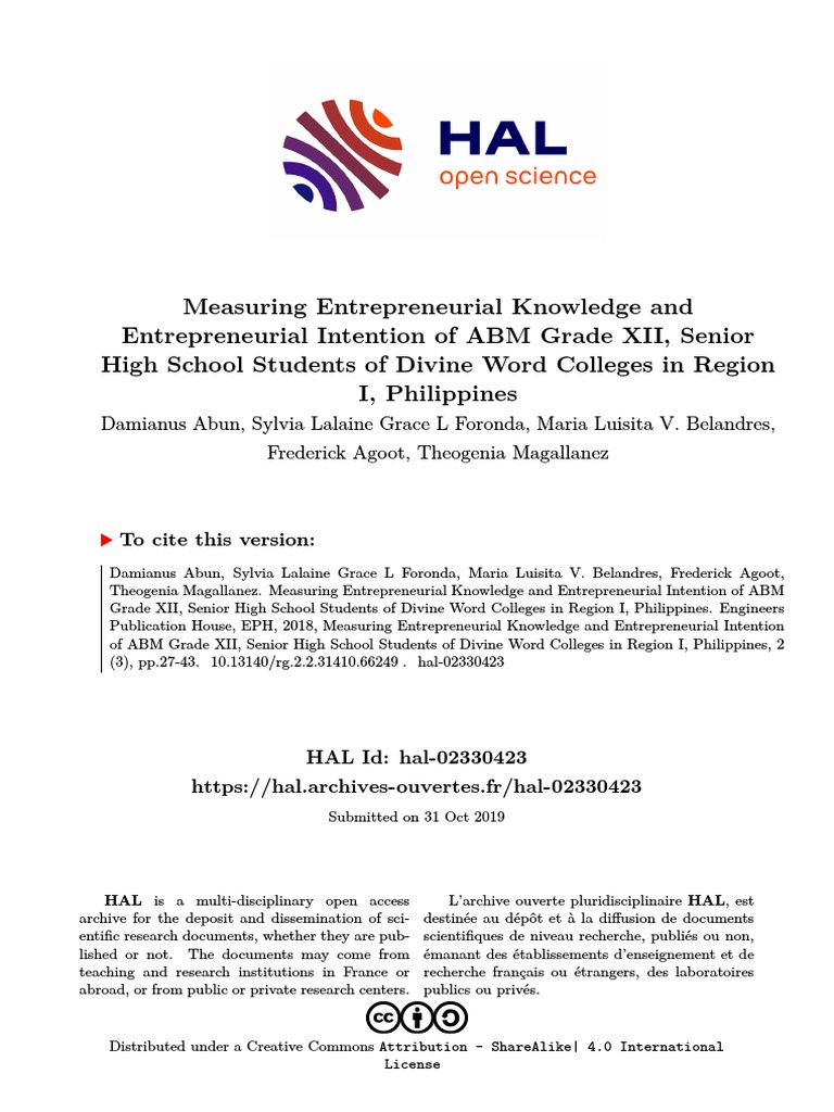 Measuring Entrepreneurial Knowledge (EPH) | PDF | Entrepreneurship ...