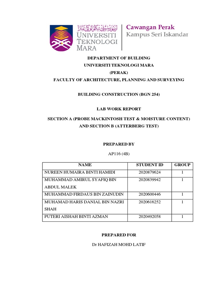 Lab Report BGN 254 Group 1 (2022) | PDF | Physical Sciences | Civil ...