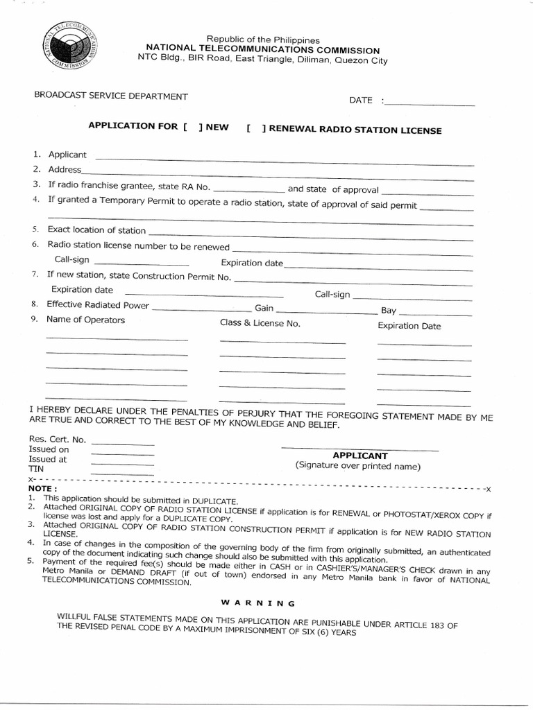 Application For Radio Station License | PDF | Justice | Crime & Violence
