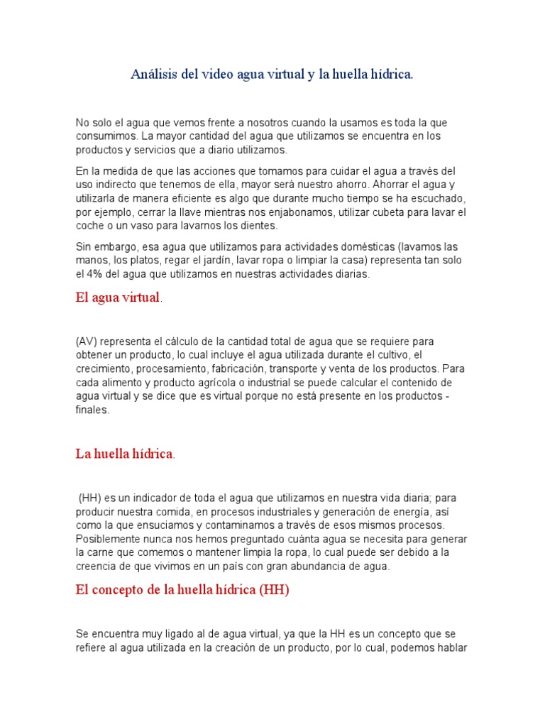 Análisis Del Video Agua Virtual y La Huella Hídrica | PDF | Agua ...