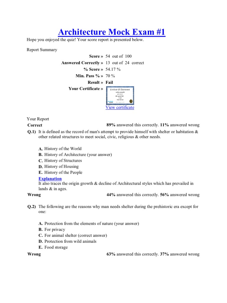 Architecture Exam Mock Questions | PDF