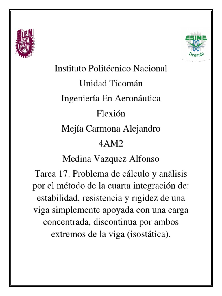 Tarea 17 Problema de Cálculo (Viga Isostatica) | PDF | Integral | Viga (Estructura)