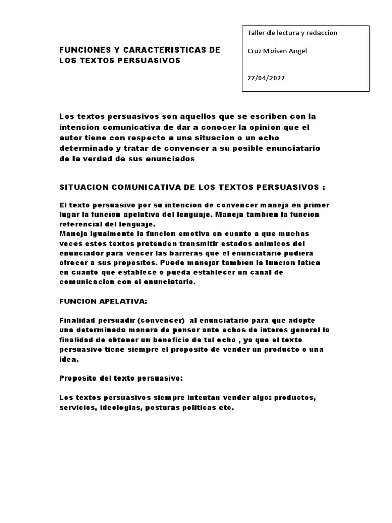 Funciones y Caracteristicas de Los Textos Persuas | PDF | Comunicación ...