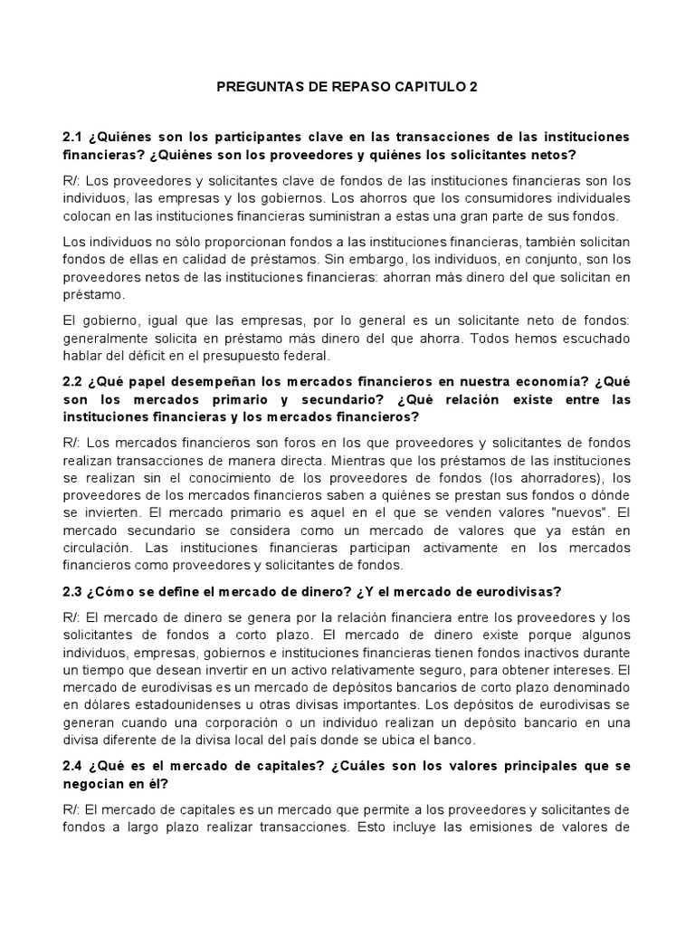 Preguntas de Repaso Capitulo 2 | PDF | Préstamo hipotecario | Estado ...