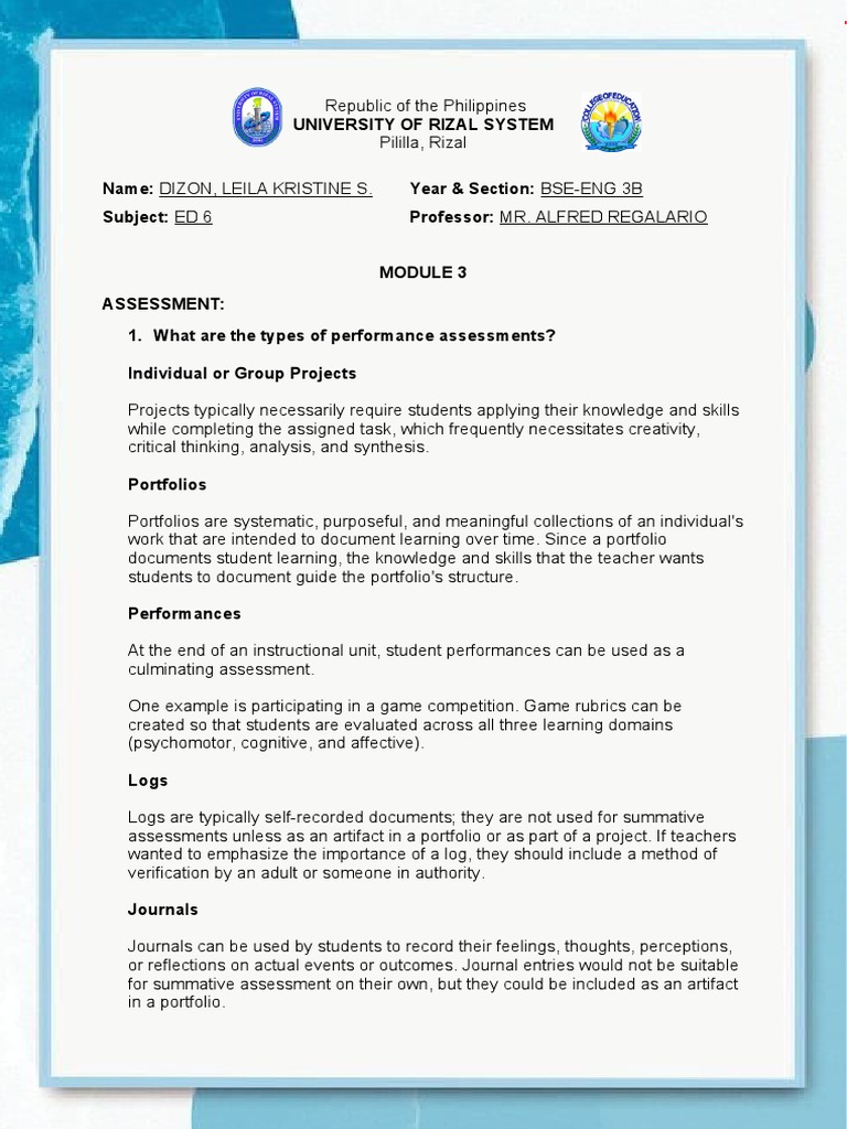 Module 3 - Assessment | PDF | Educational Assessment | Learning Module 3 - Assessment | PDF | Educational Assessment | Learning