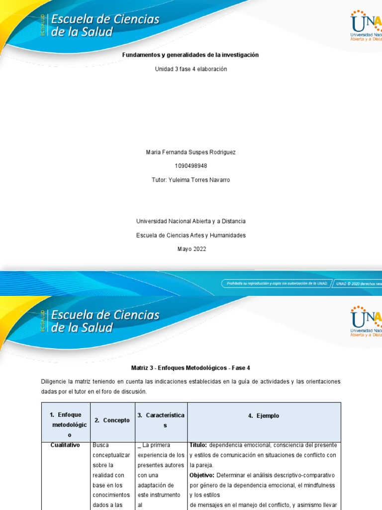 Matriz 3 - Enfoques Metodológicos Fase 4 | PDF | Estadísticas | Sicología