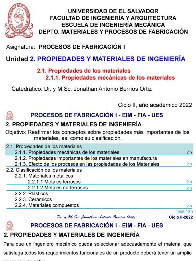 PROPIEDADES DE LOS MATERIALES DE INGENIERIA - (Clase 1 de 5) | PDF