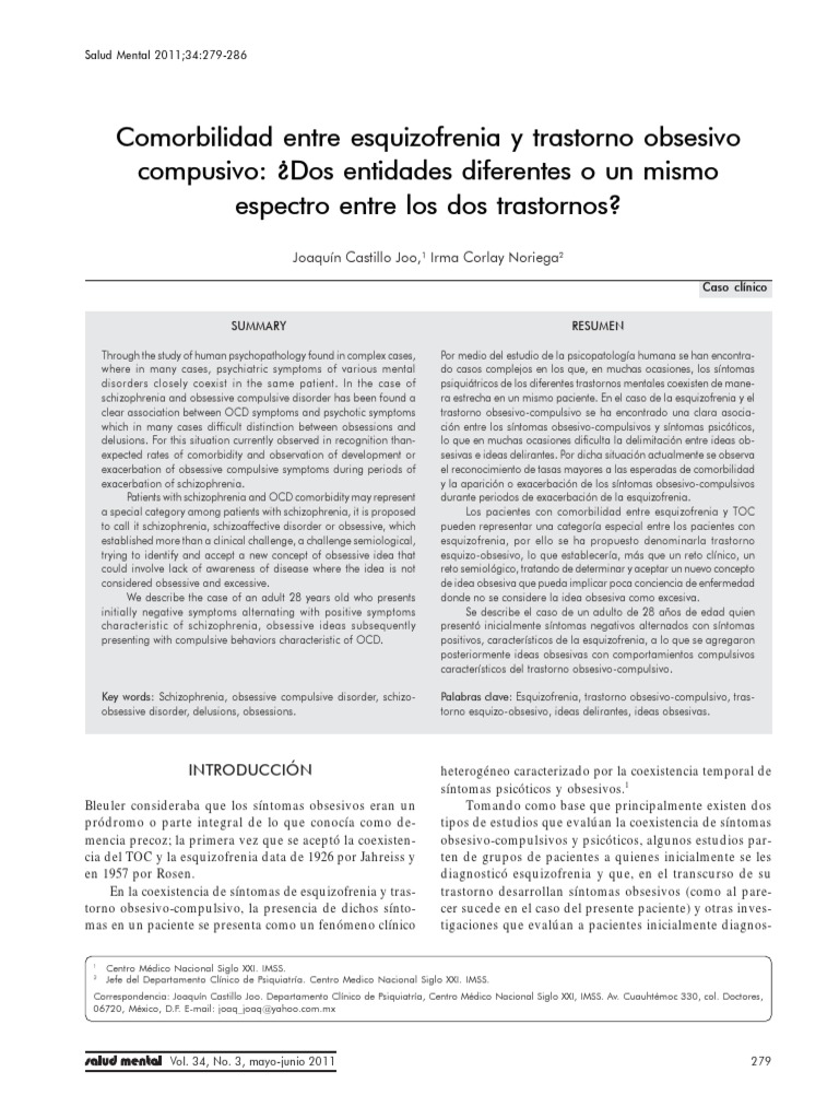 Comorbilidad Esquizofrenia y TOC | PDF | Esquizofrenia | Desorden ...