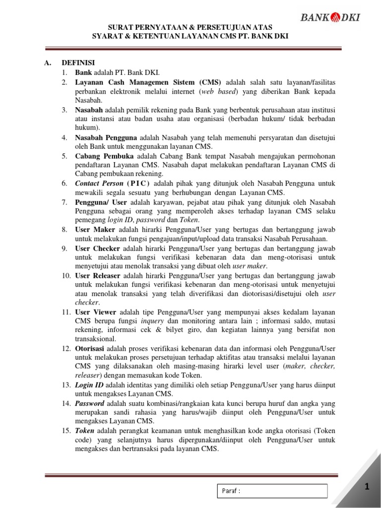 Syarat Dan Ketentuan CMS Bank DKI | PDF