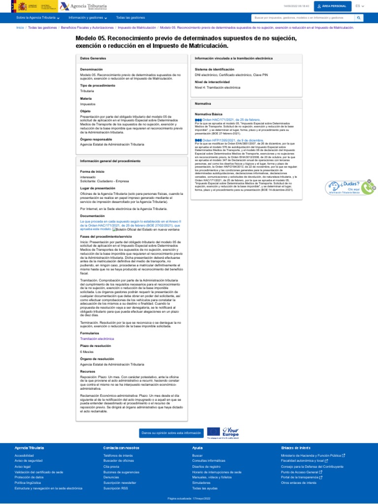 Modelo 05: Impuesto de Matriculación | PDF | Impuestos | Gobierno