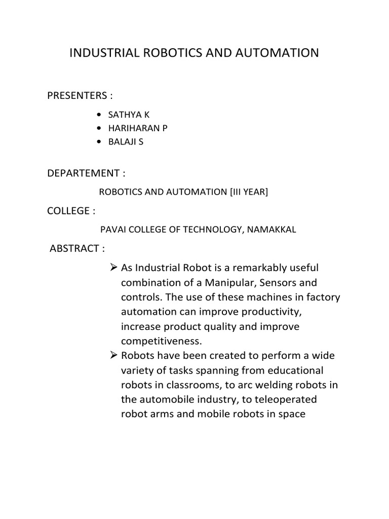 Industrial Robotics Overview and Applications | PDF