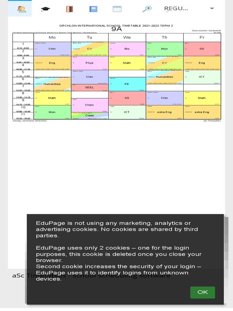 Timetable Orchlon International School, Khan-Uul District 15th Khoroo ...
