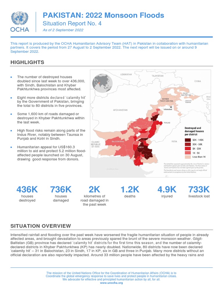 Pakistan 2022 Floods Situation Report 4 | PDF | Wash | Malnutrition