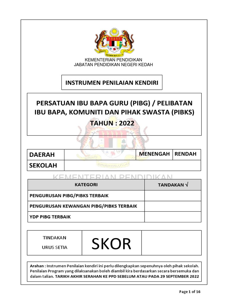 Instrumen Penilaian Kendiri Pibg Pibks 2022 | PDF