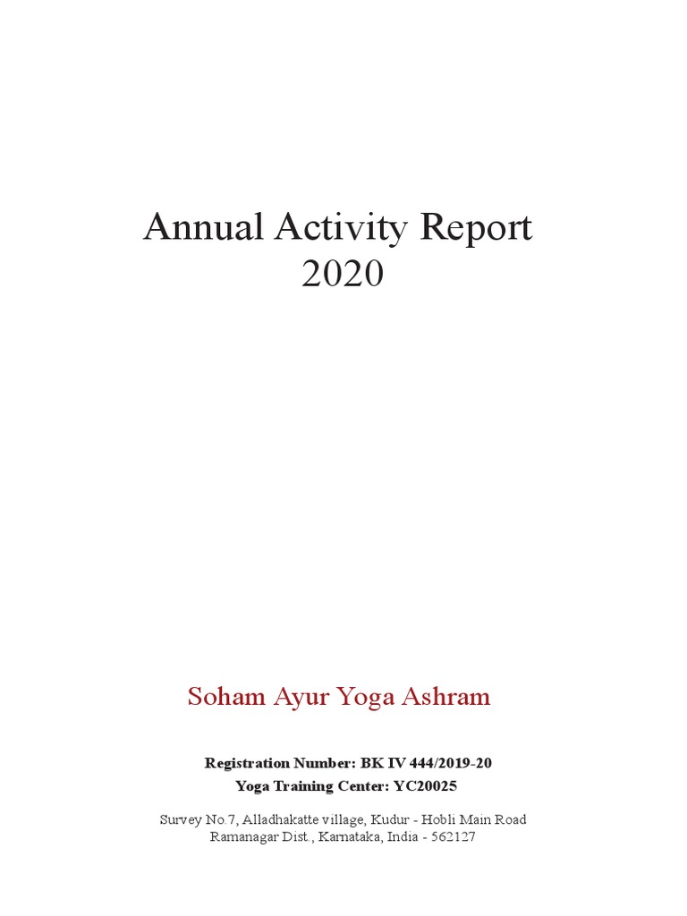 Soham Ayur Yoga Ashram Annual Activity Report 2020: Promoting Health, Wellness, and Spirituality ...
