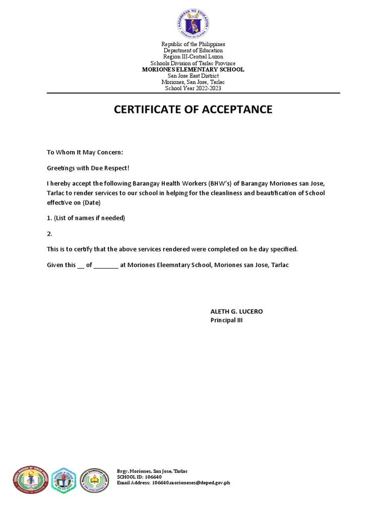 Certificate of Acceptance | PDF