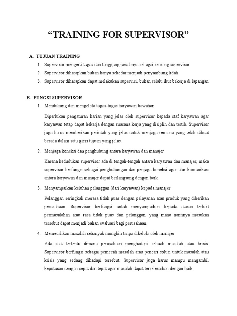Kompetensi dan Pelatihan Supervisor | PDF