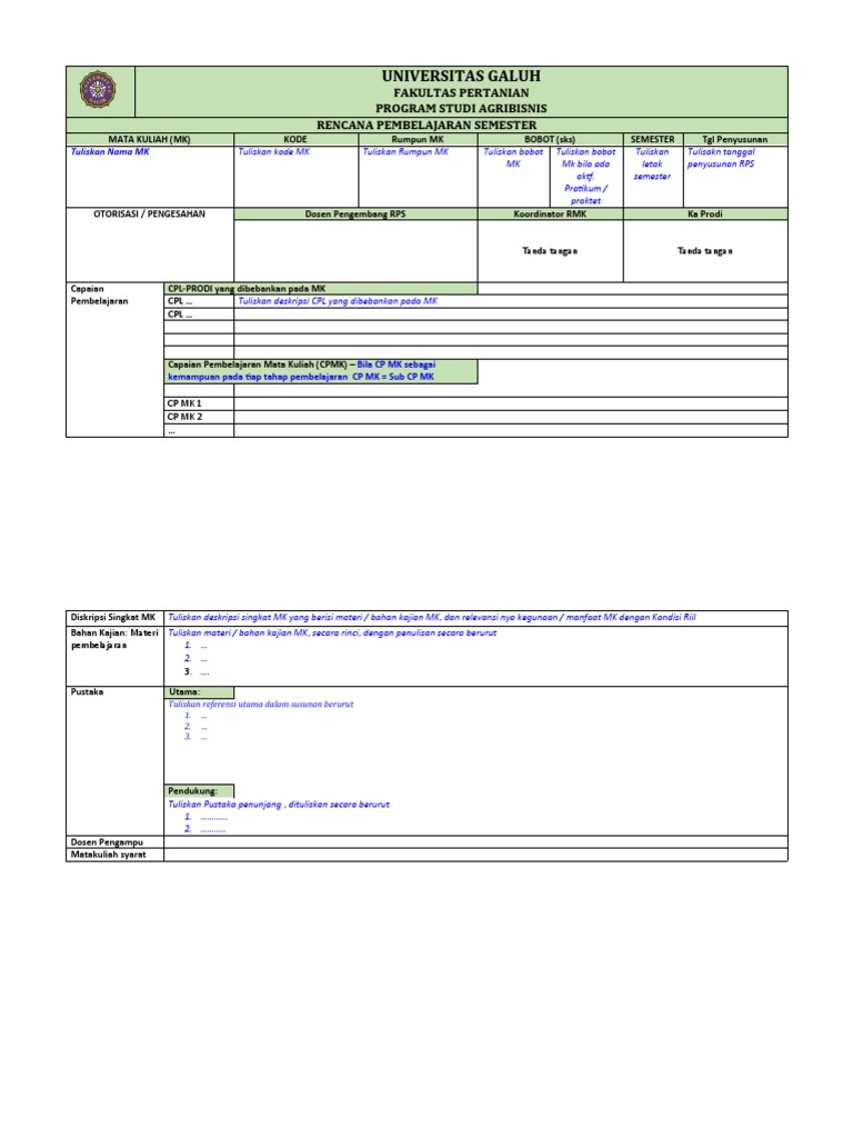 Template - RPS Prodi Agribisnis | PDF