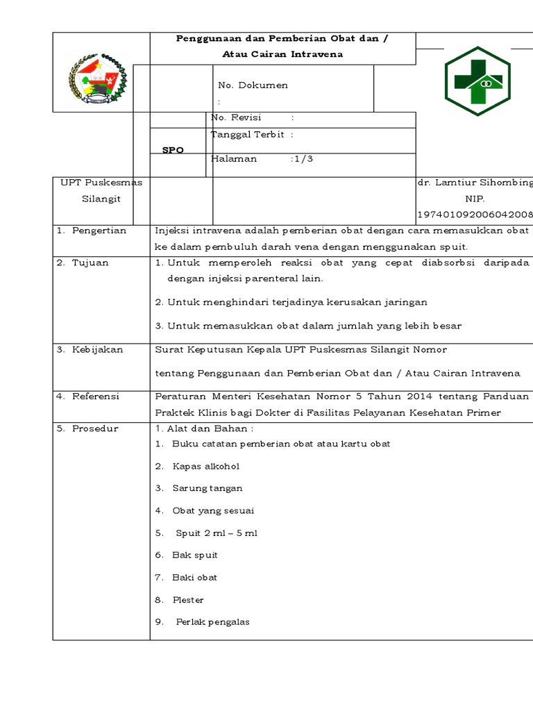 7.6.3.1 SPO Penggunaan Dan Pemberian Obat Dan Atau Cairan Intravena | PDF