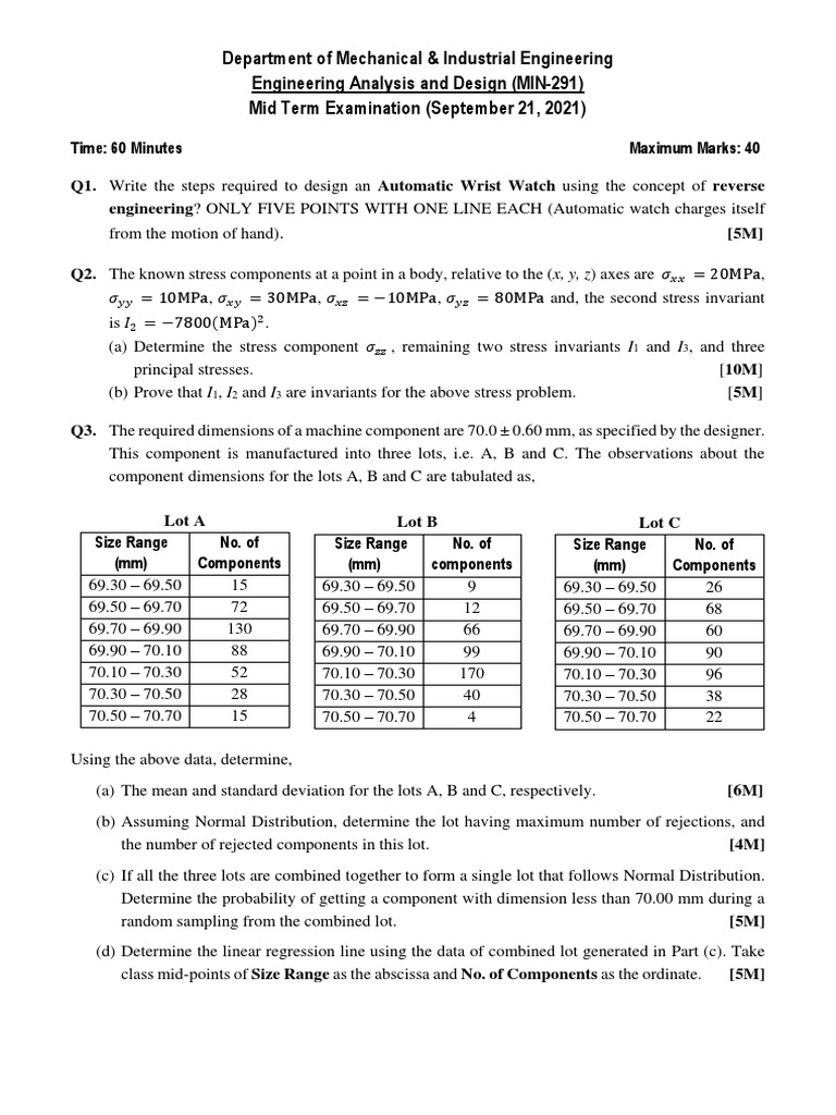 MTE - Question Paper | PDF | Normal Distribution | Regression Analysis
