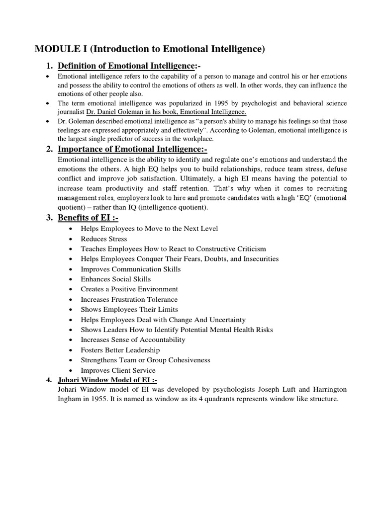 EI Notes For Students | PDF | Emotional Intelligence | Interpersonal ...