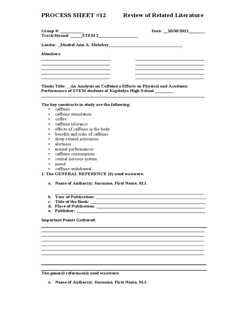 Process-Sheet RRL | PDF | Caffeine | Sleep