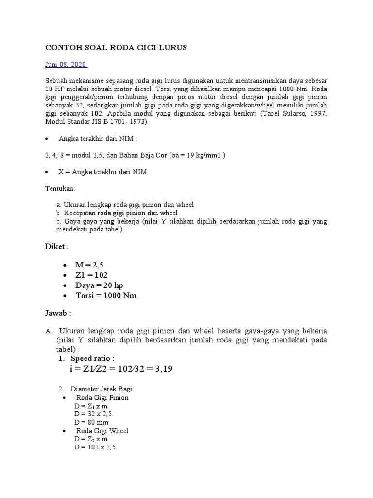 Contoh Soal Roda Gigi Lurus | PDF