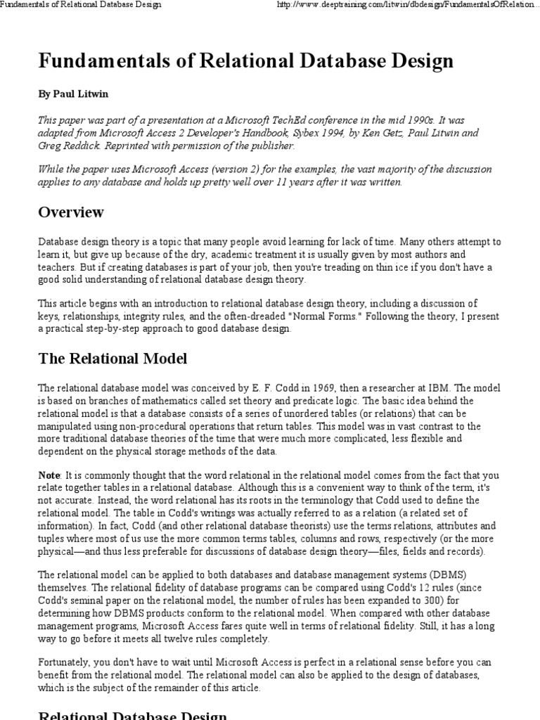 Fundamentals of Relational Database Design | PDF | Relational Database | Relational Model